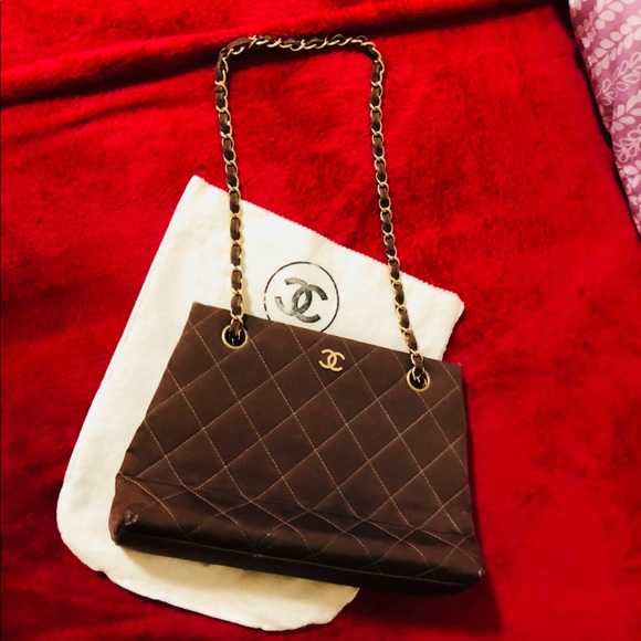 CHANEL | Bags | Authentic Chanel Brown Cloth Shoulderhand Bag | Poshmark